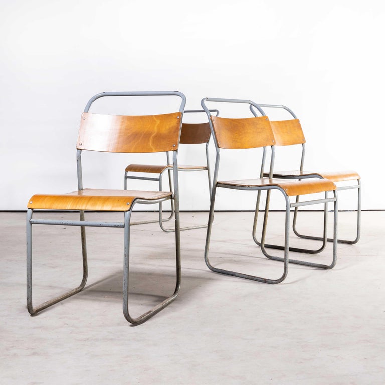 1950's Remploy Grey Tubular Metal Stacking Dining Chairs, Set of Four ...