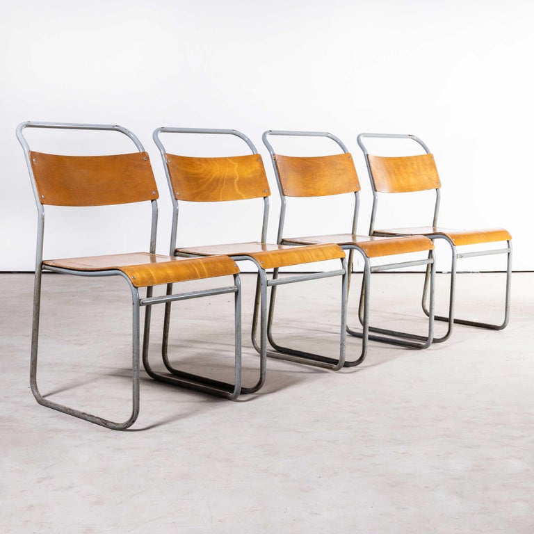 1950's Remploy Grey Tubular Metal Stacking Dining Chairs, Set of Four ...