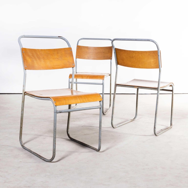 1950's Remploy Grey Tubular Metal Stacking Dining Chairs, Set of Four ...