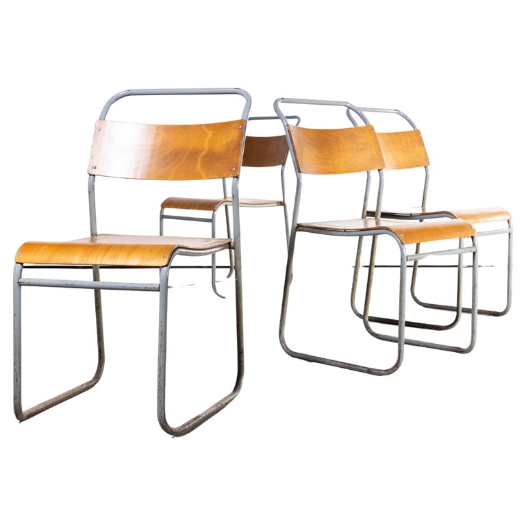 1950's Remploy Grey Tubular Metal Stacking Dining Chairs, Set of Four For Sale at 1stDibs