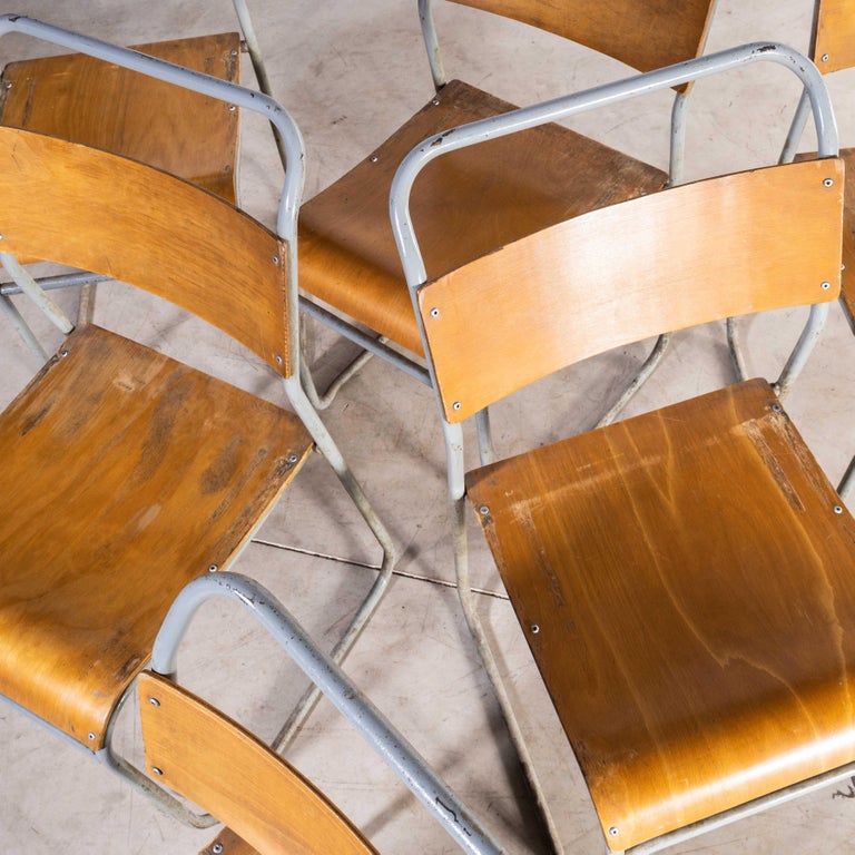 1950's Remploy Grey Tubular Metal Stacking Dining Chairs - Set Of Six For Sale at 1stDibs