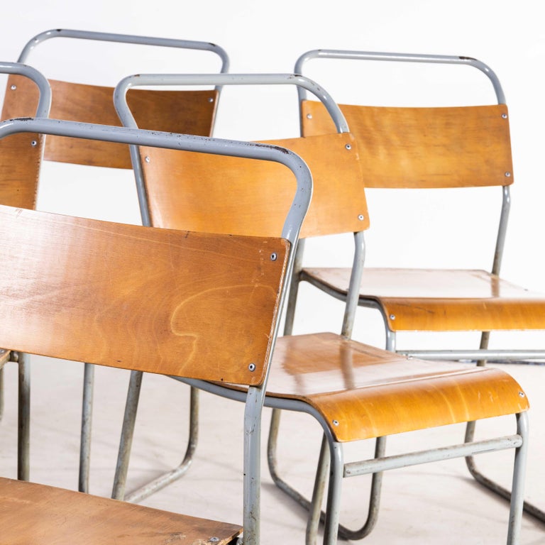 1950's Remploy Grey Tubular Metal Stacking Dining Chairs - Set Of Six ...