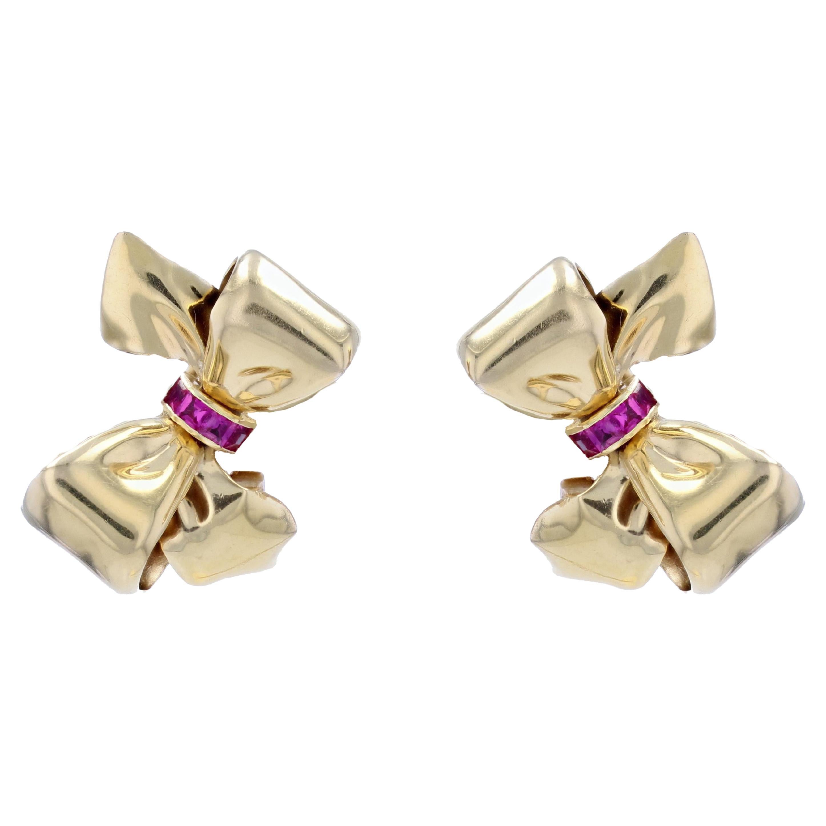 18K Yellow Gold and Diamond Retro Ear Clips For Sale at 1stDibs