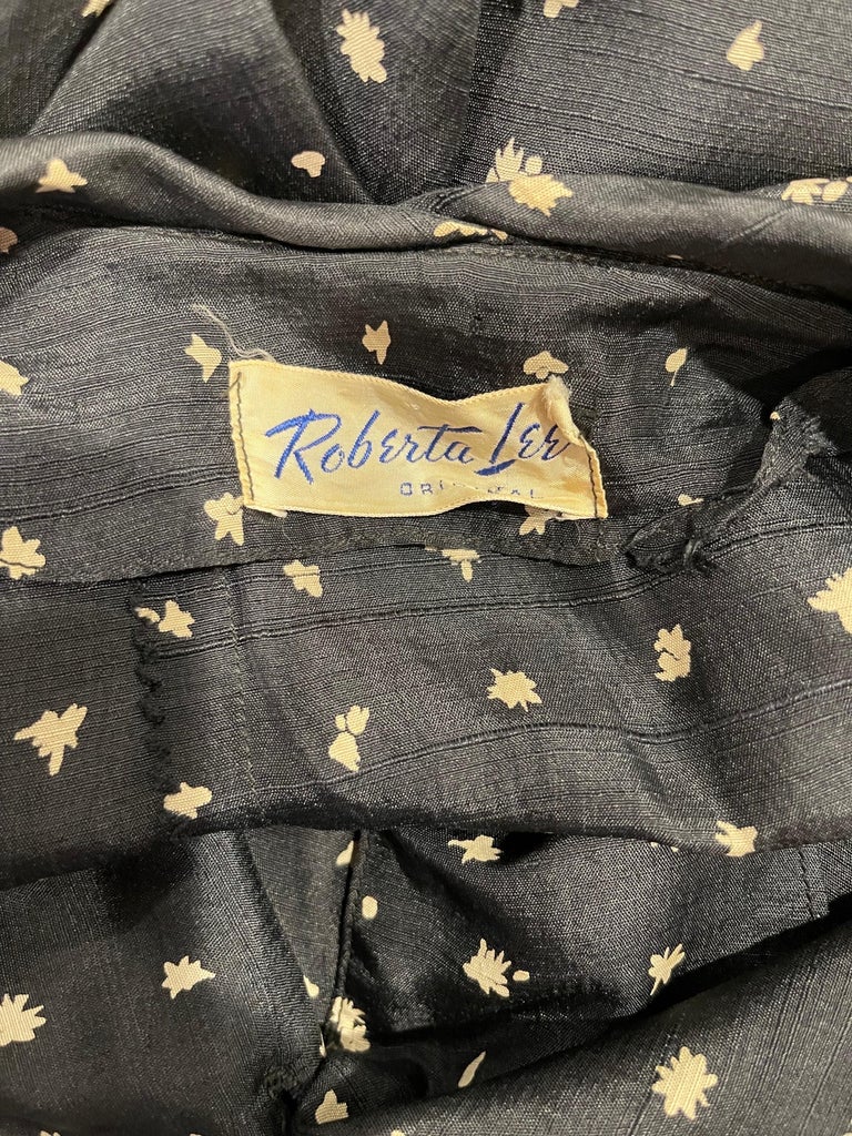 1950s Roberta Lee Originals Black and White Flower Print Vintage 50s ...