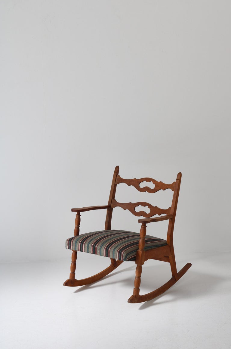 1950s Rocking Chair in Oak and Wool Fabric by Henry Kjærnulff, Danish ...