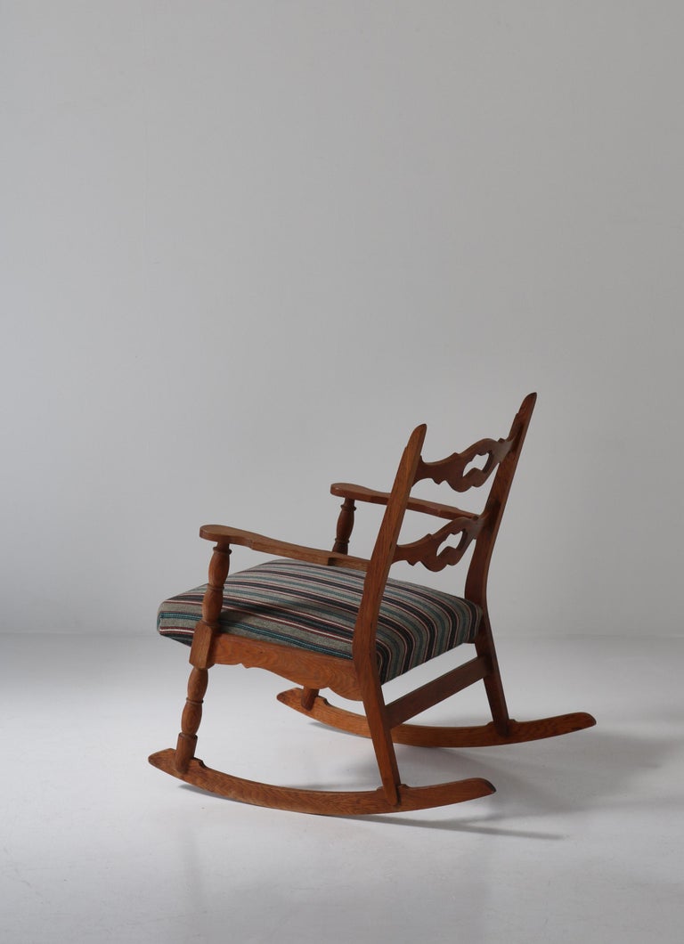 1950s Rocking Chair in Oak and Wool Fabric by Henry Kjærnulff, Danish ...
