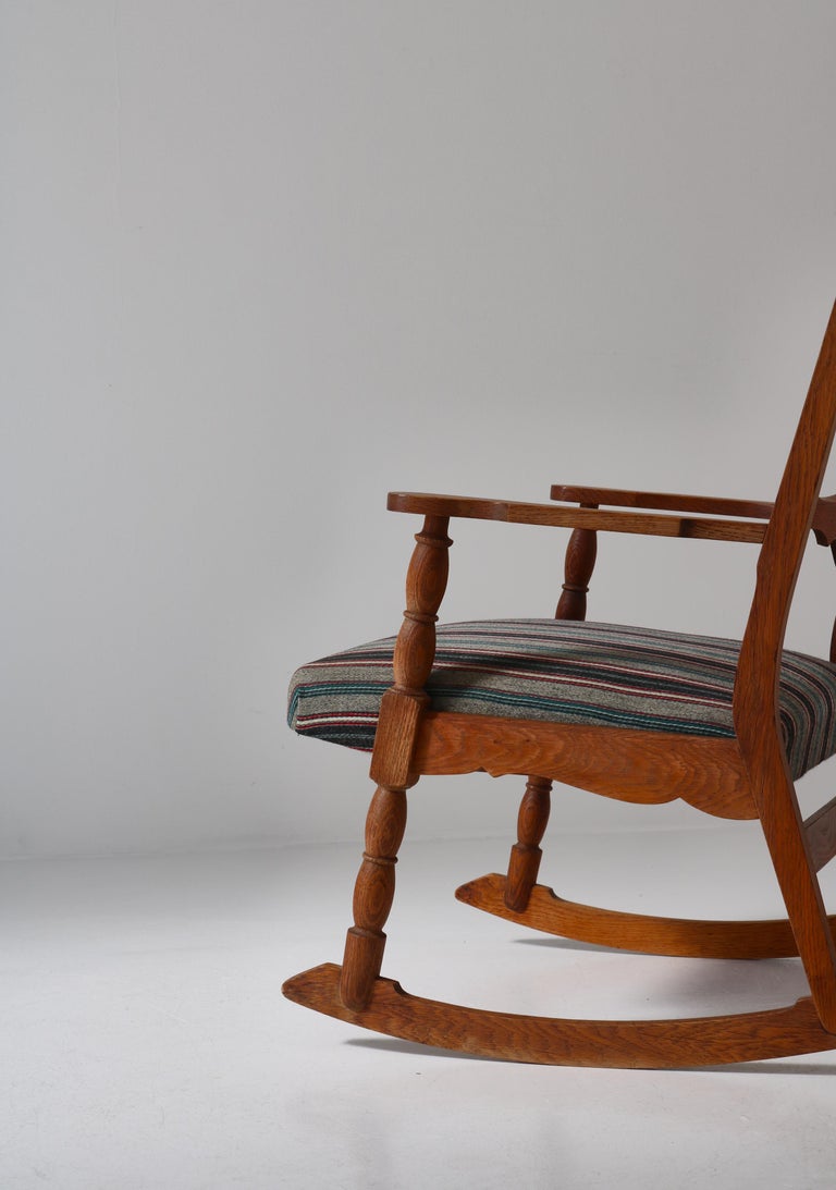 1950s Rocking Chair in Oak and Wool Fabric by Henry Kjærnulff, Danish ...