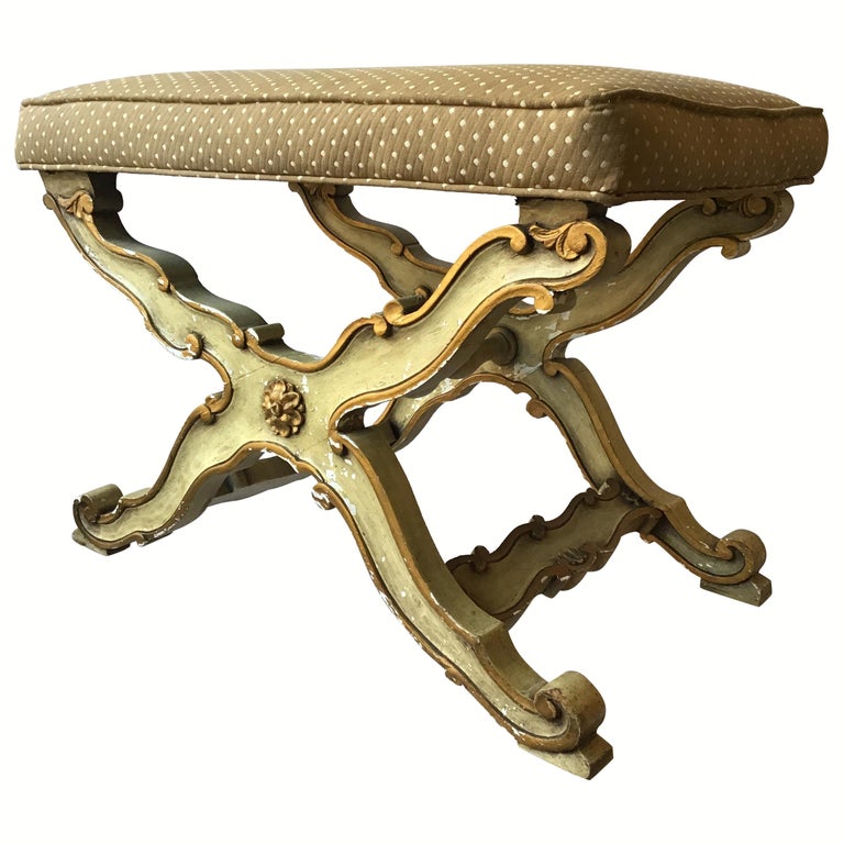 1950s Rococo Painted Wood Italian Ottoman at 1stDibs