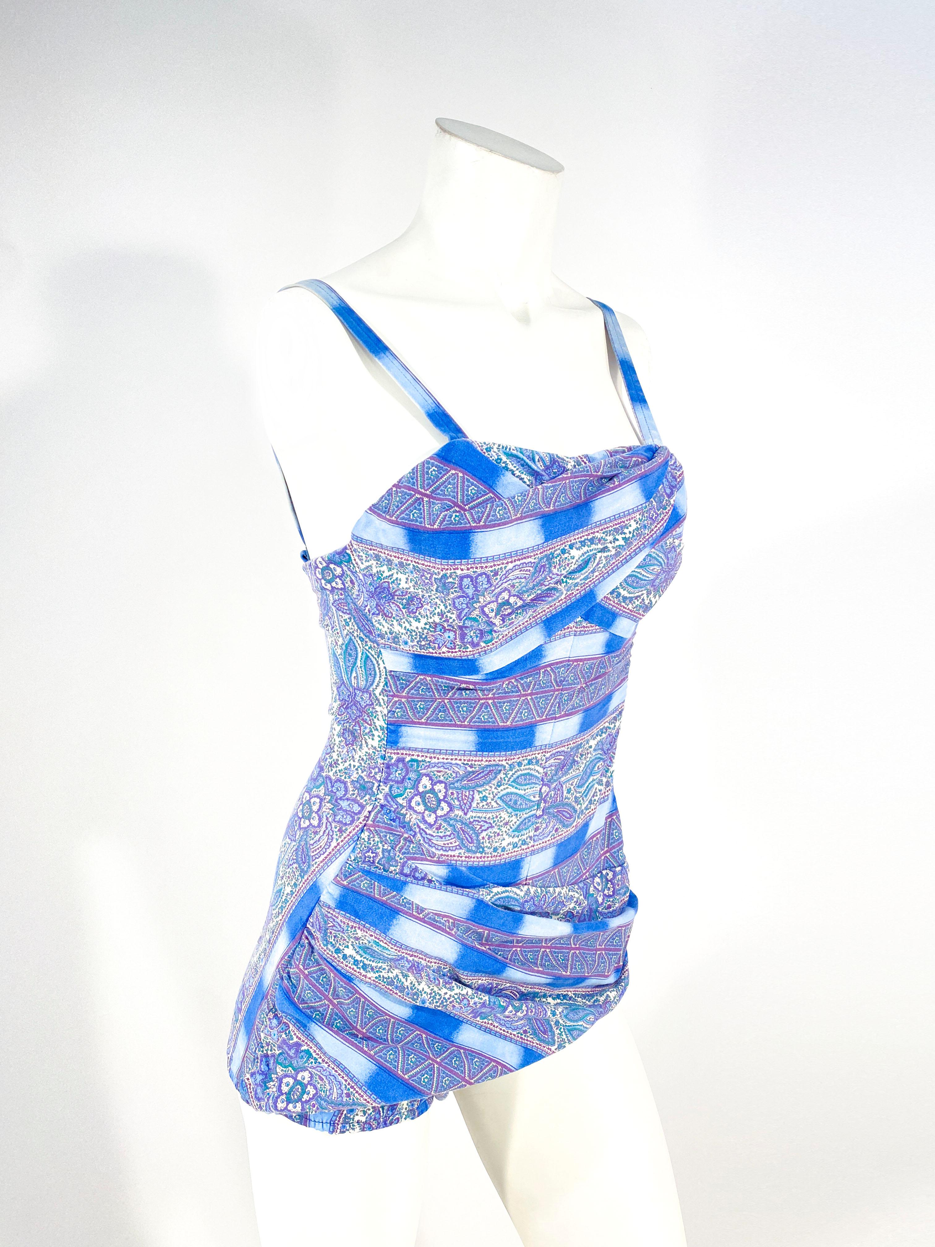 1950s Rose Marie Paisley Stripped Printed Bathing Suit at 1stDibs