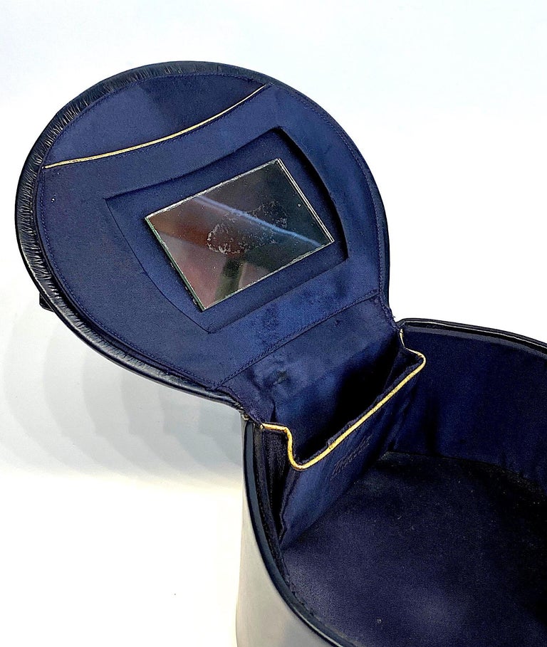 1950s Round Midnight Navy Leather Box Bag at 1stDibs | round box bag