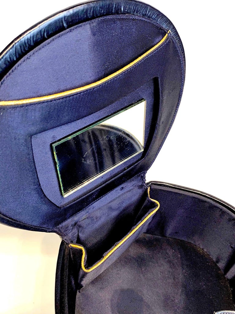 1950s Round Midnight Navy Leather Box Bag at 1stDibs | round box bag