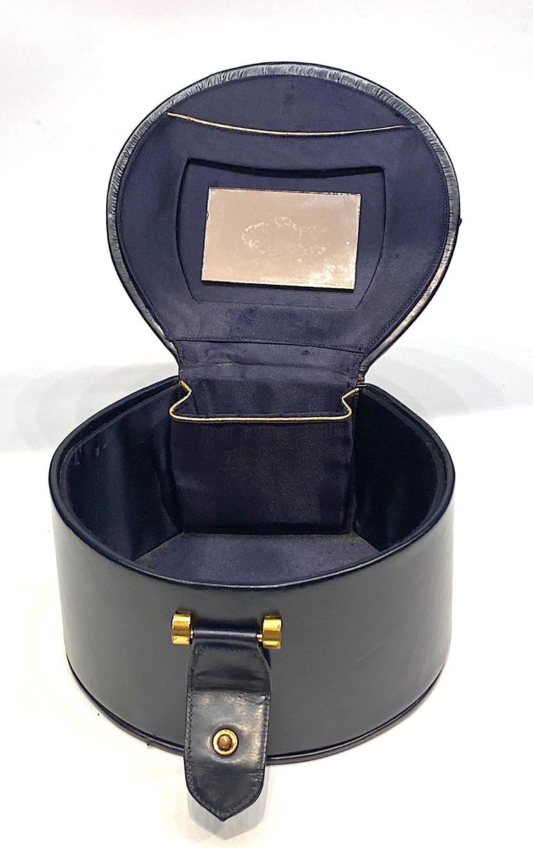 1950s Round Midnight Navy Leather Box Bag at 1stDibs | round box bag