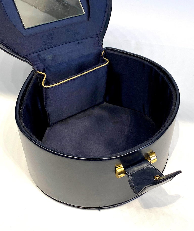 1950s Round Midnight Navy Leather Box Bag at 1stDibs | round box bag