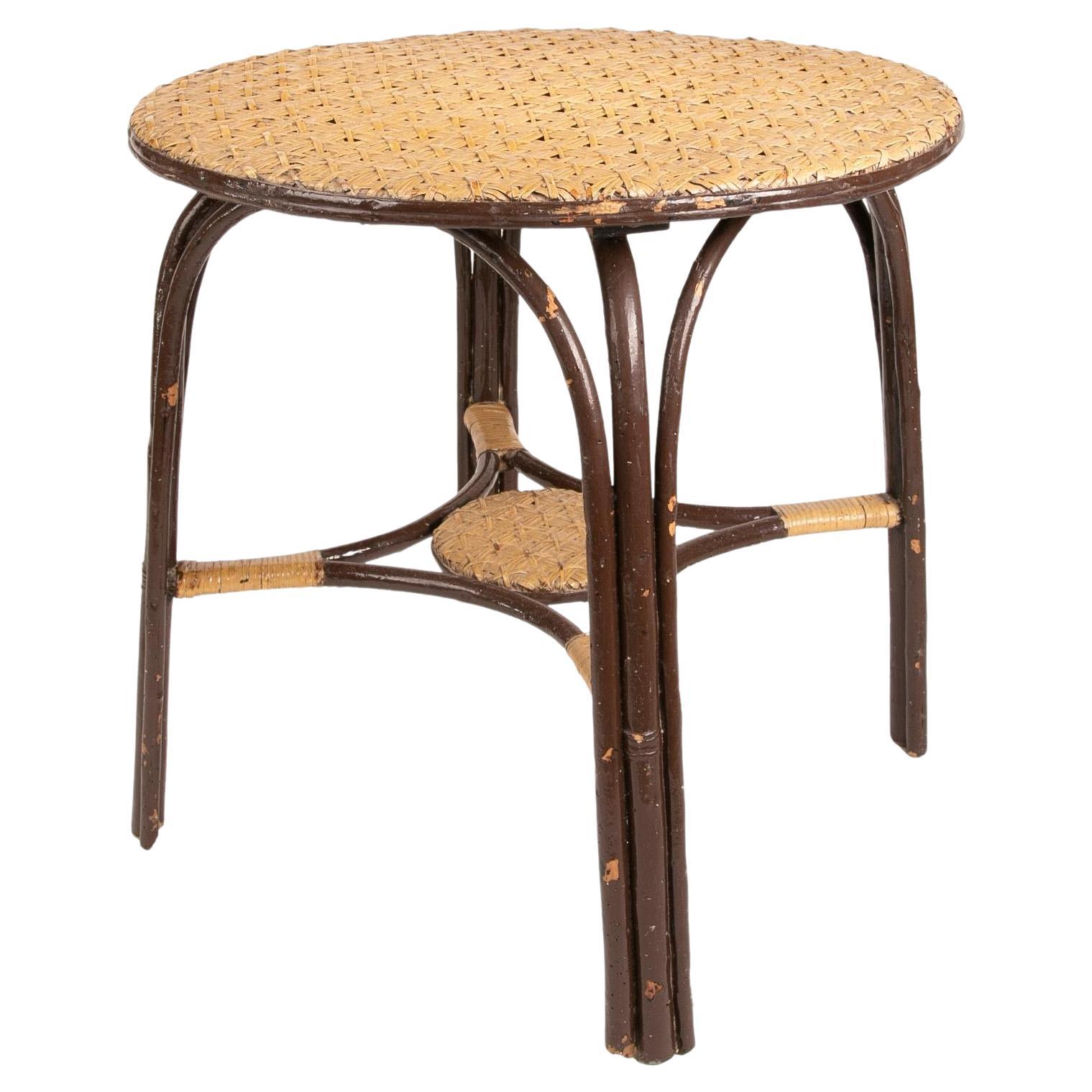 1950s Round Side Table in Wood and Bamboo For Sale at 1stDibs