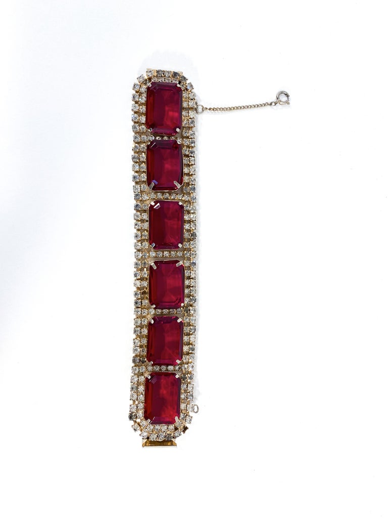 1950s Ruby Red Rhinestone Bracelet at 1stDibs