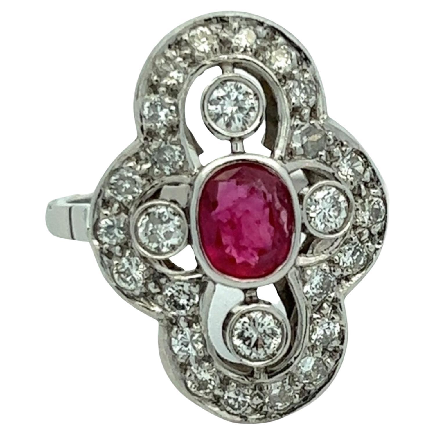 1950s Ruby Round Brilliant Diamond Platinum Vintage Cocktail Ring For ...