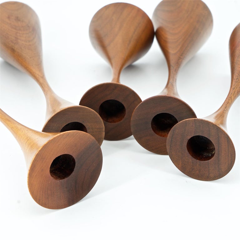 1950s Rude Osolnik Fluted Walnut Candlesticks Set 5 American Craftsman ...