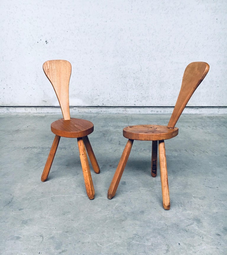 1950's Rustic Handcrafted Oak Milk Stool Set For Sale at 1stDibs