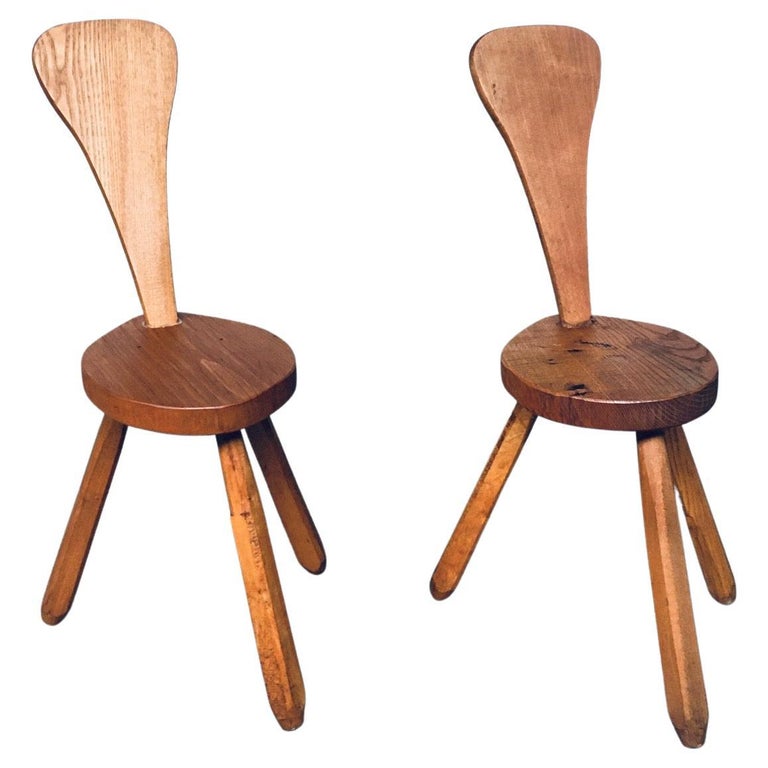 1950's Rustic Handcrafted Oak Milk Stool Set For Sale at 1stDibs