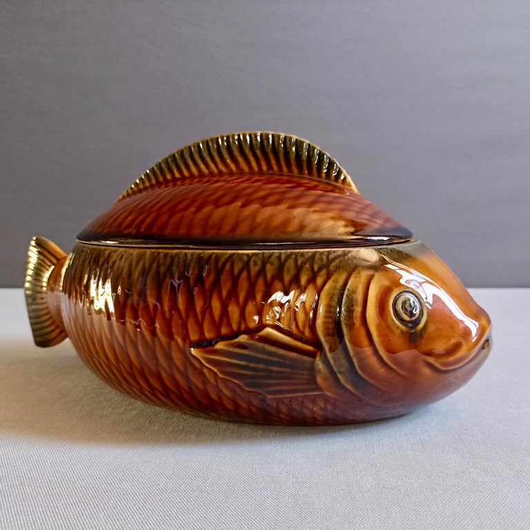 Sarreguemines Mid Century Set of Six Fish-Shaped Majolica Plates and ...