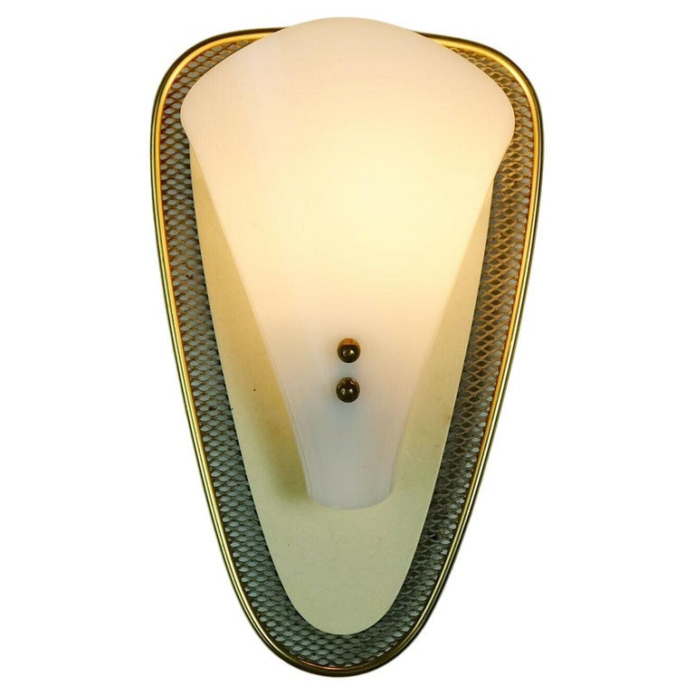 1950s Sconce Metal Mesh and Brass with White Acrylic Shades at 1stDibs