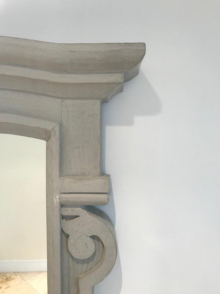 Architectural Scrolled Wood Mirror with Distressed Finish, France c ...