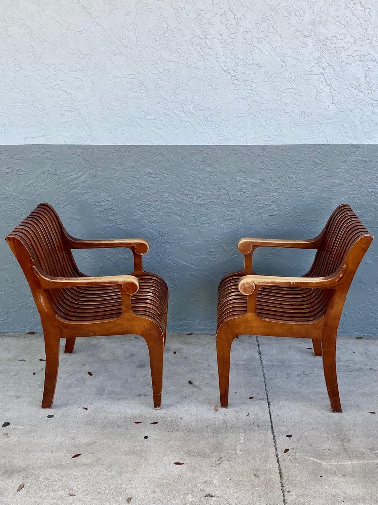 1950s Sculptural Curved Slatted Bentwood Scroll Armchairs, Set of 2 For ...