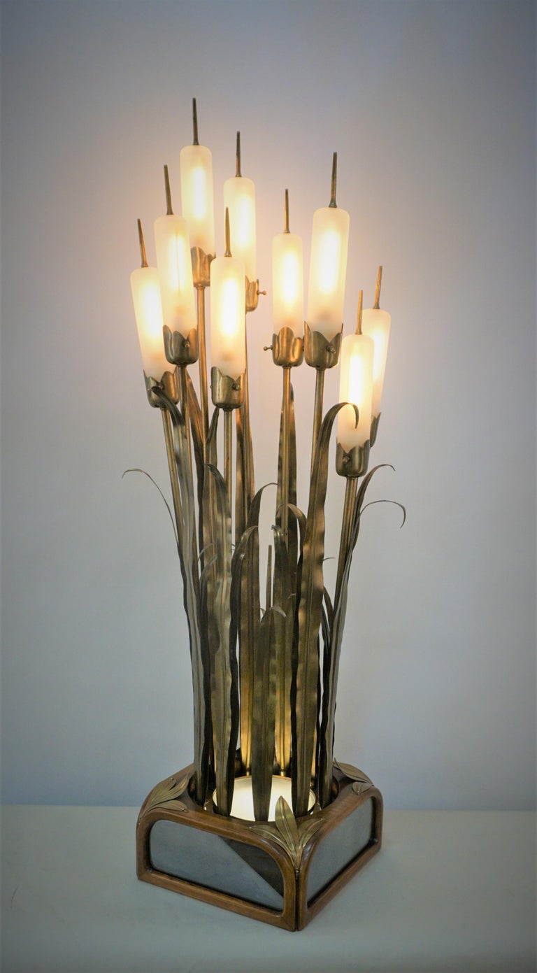 1950's Sculpture Bronze Cattail / Bulrush Table Lamp at 1stDibs