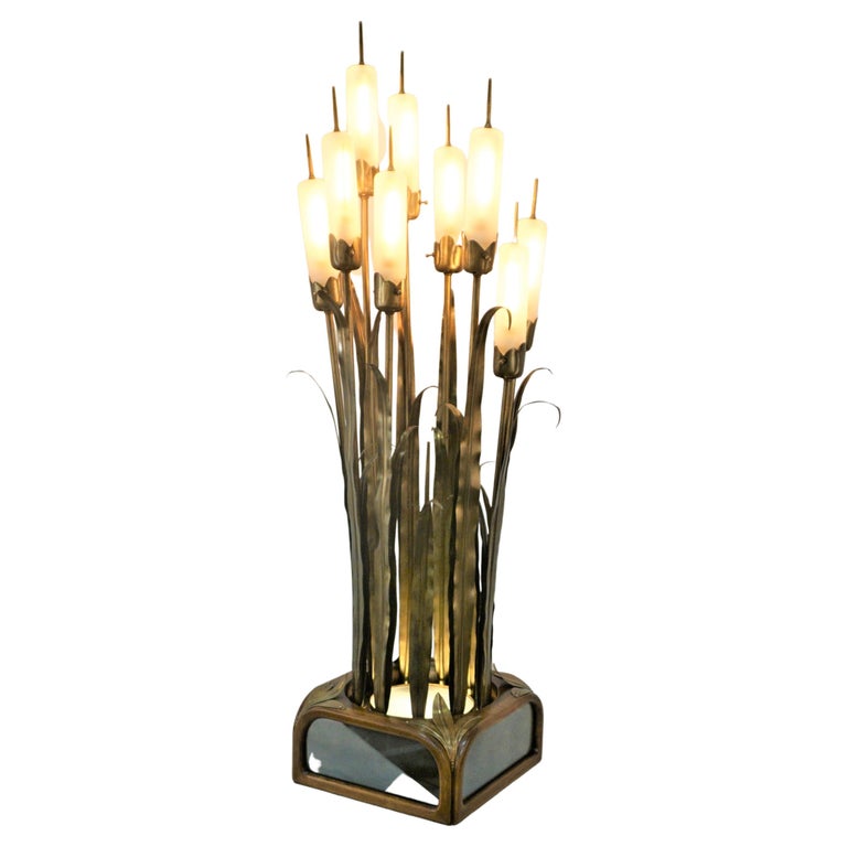 1950's Sculpture Bronze Cattail / Bulrush Table Lamp at 1stDibs