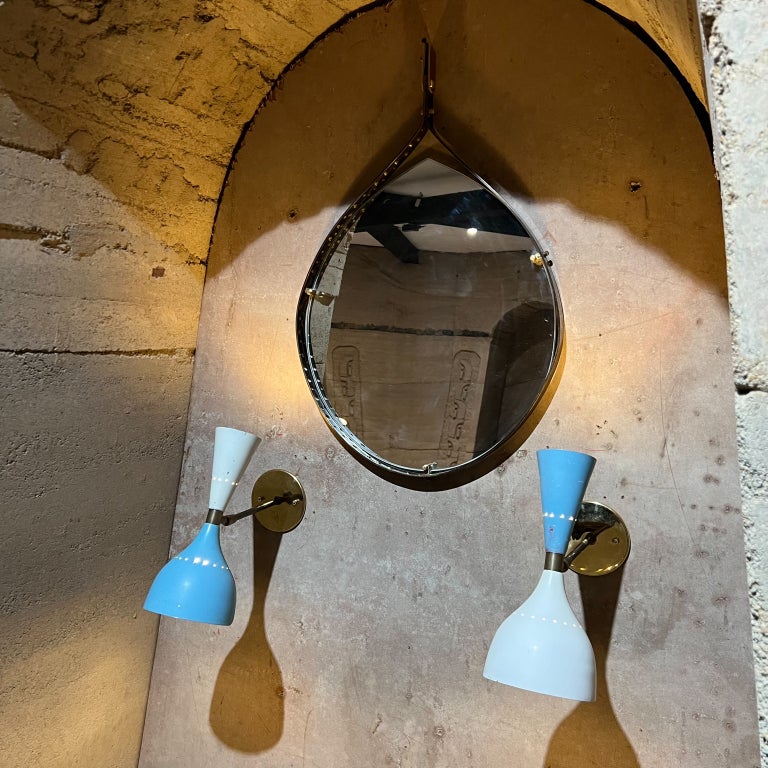 1950s Sensational Stilnovo Wall Sconces Double Cone Blue and White ...