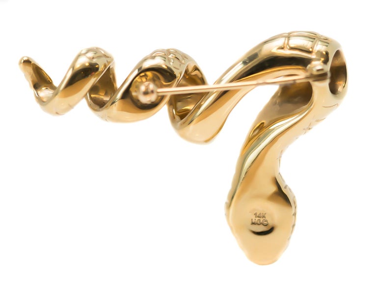 1950s Serpent Pin, Snake Brooch in 14 Karat Yellow Gold with Rubies For ...