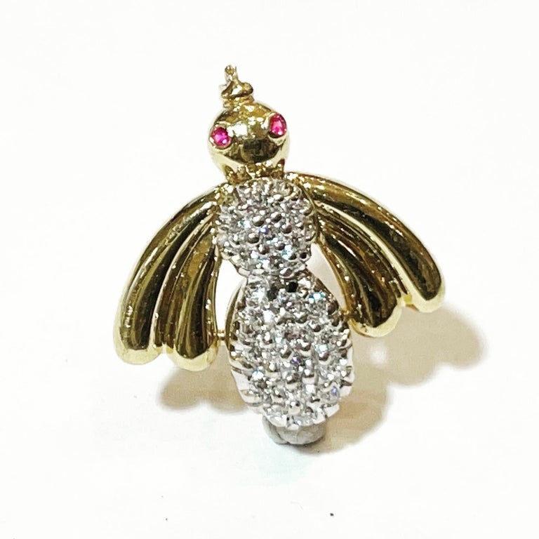 1950s Set of two 18k Yellow and White Gold, Pavé Setting Diamond Ruby ...