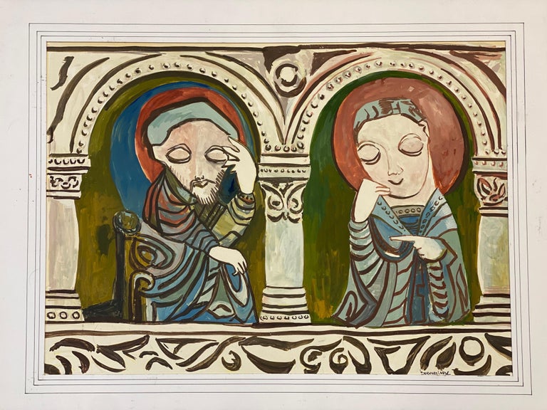 1950's Signed Modernist Painting, Two Caricature Figures For Sale at ...