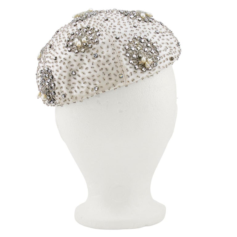 1950's Silver Beaded and Embellished Beret For Sale at 1stDibs