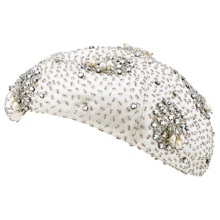 1950's Silver Beaded and Embellished Beret For Sale at 1stDibs