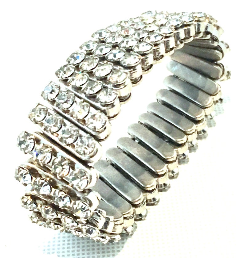 1950'S Silver and Crystal Rhinestone Expansion Link Bracelet at 1stDibs
