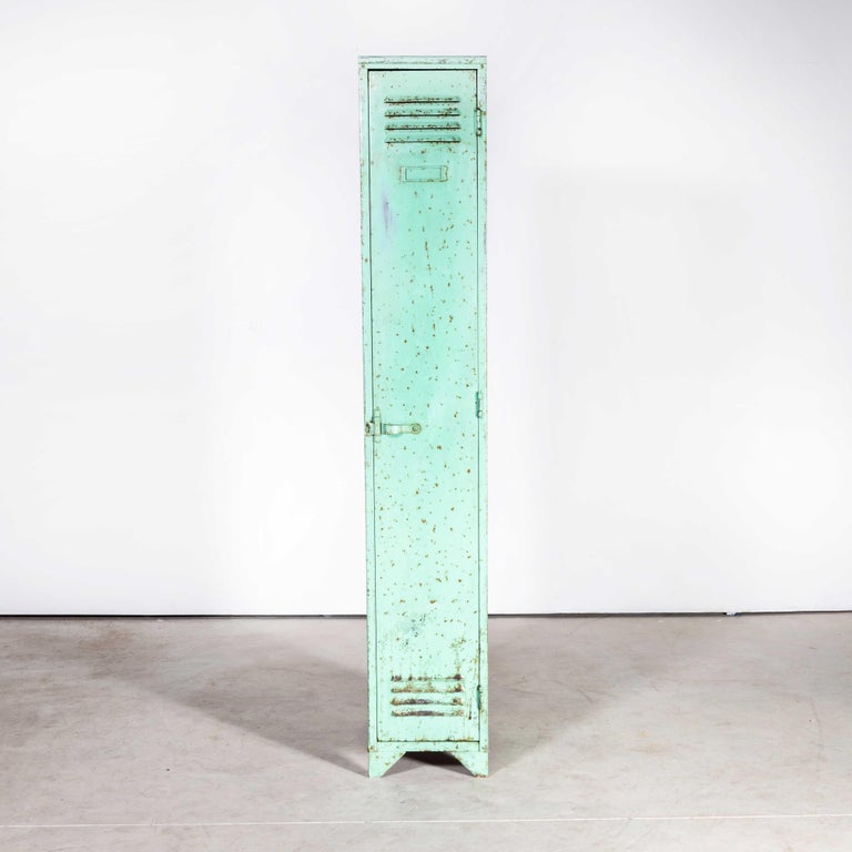 1950s Single Industrial Metal Locker, Mint Green For Sale at 1stDibs