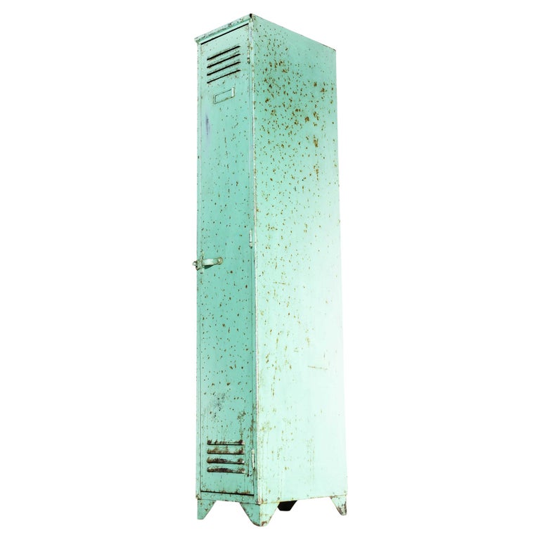 1950s Single Industrial Metal Locker, Mint Green For Sale at 1stDibs