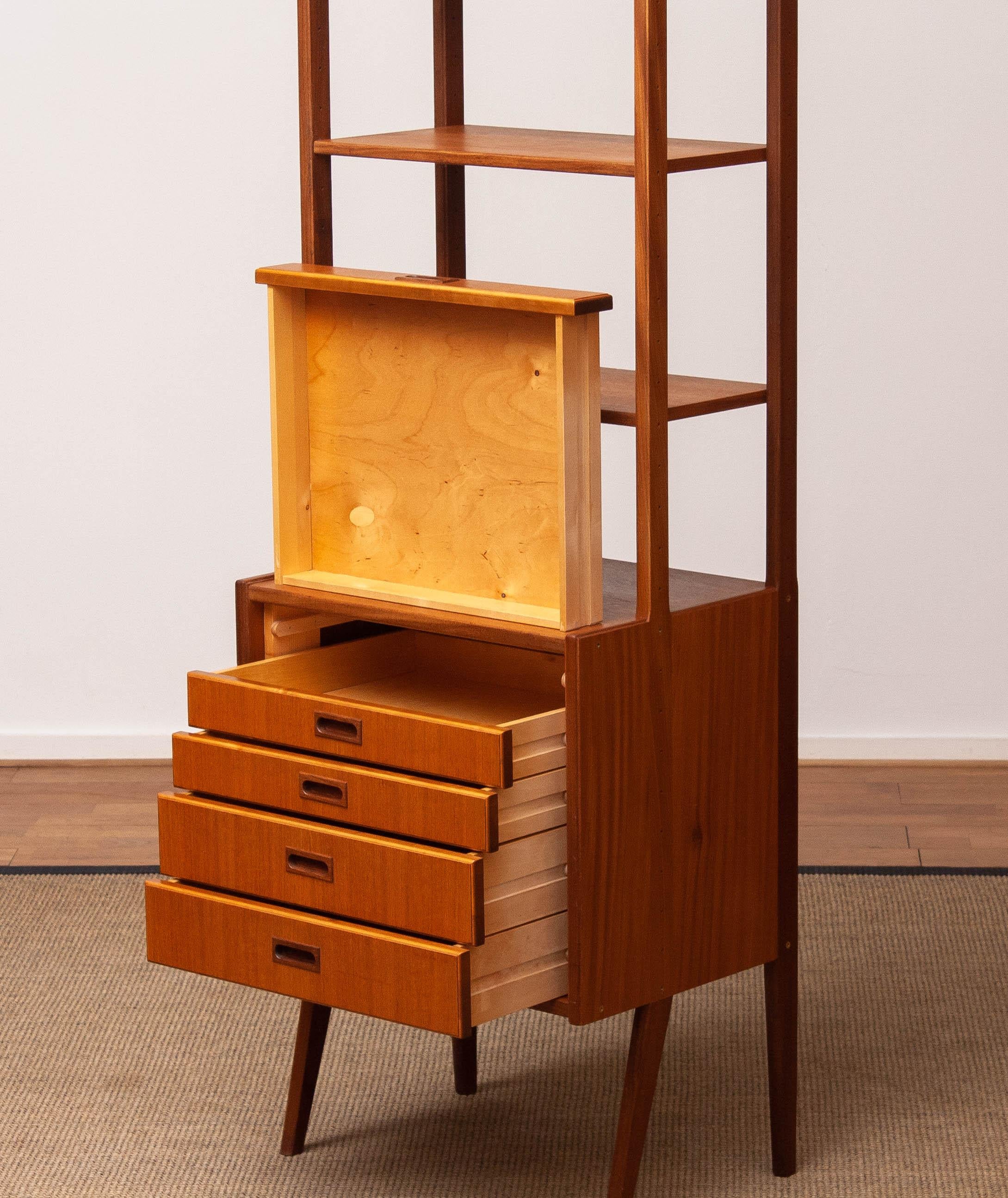 1950's Slim Scandinavian Vintage Bookcase on Drawer Chest in Teak from ...