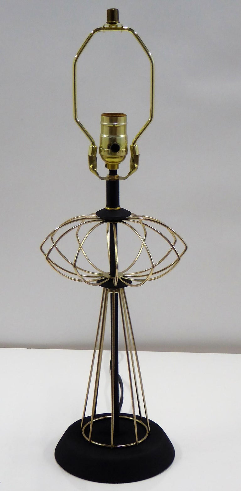 1950s Space Atomic Age Table Lamp Brass and Wood For Sale at 1stDibs