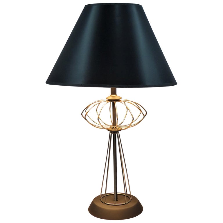 1950s Space Atomic Age Table Lamp Brass and Wood For Sale at 1stDibs