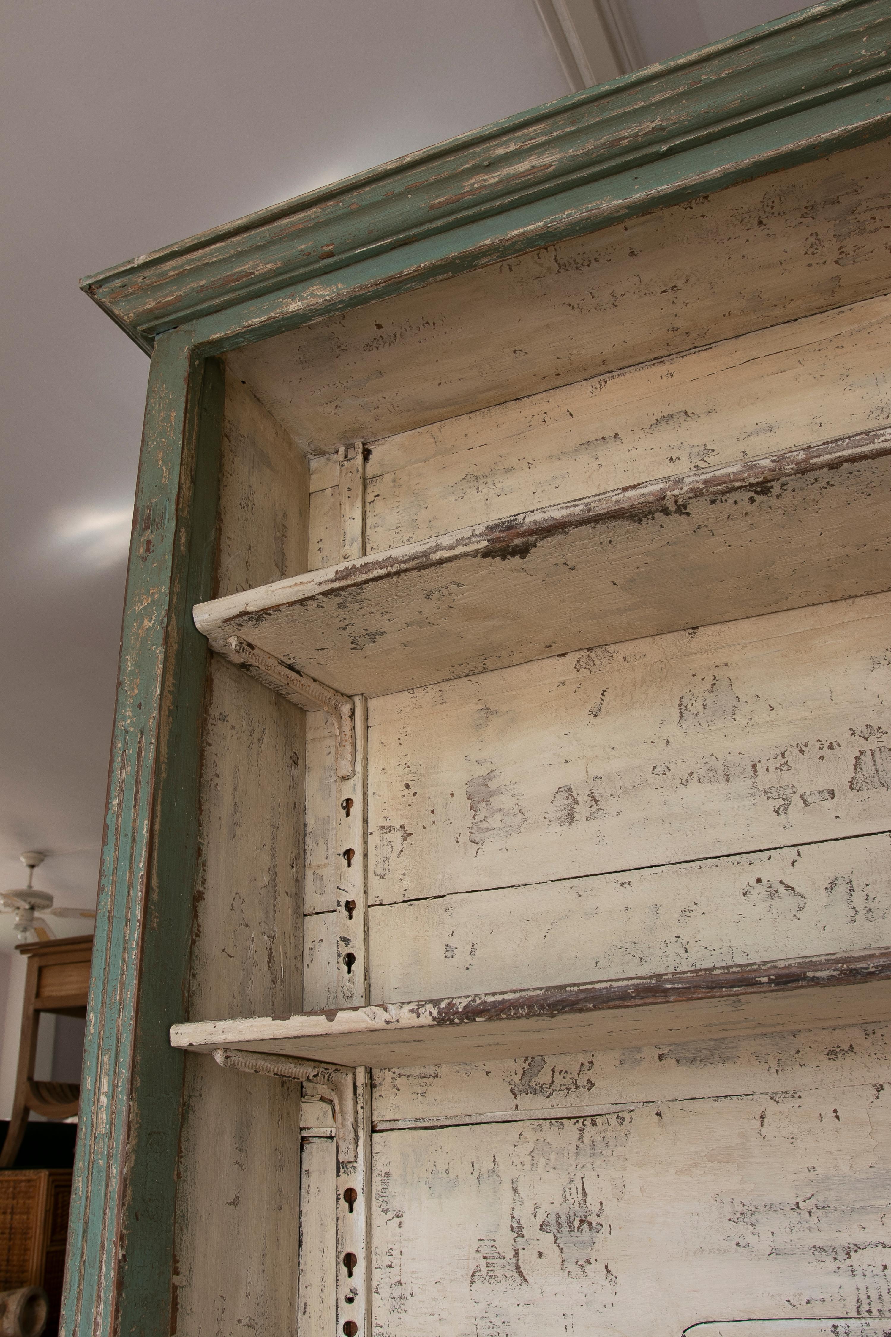1950s Spanish 5-Shelf and 1-Door Painted Industrial Wooden Bookcase For ...