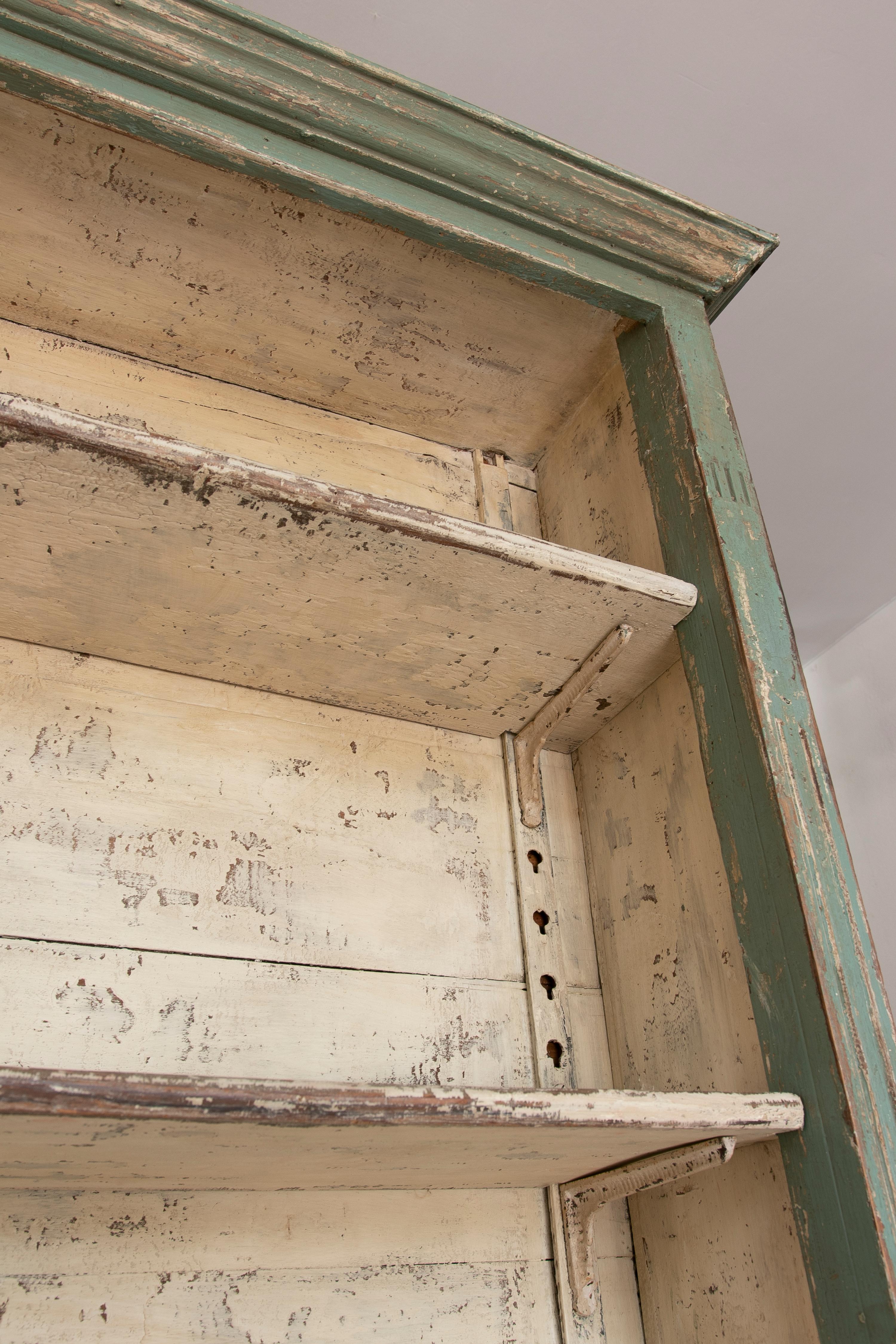 1950s Spanish 5-Shelf and 1-Door Painted Industrial Wooden Bookcase For ...