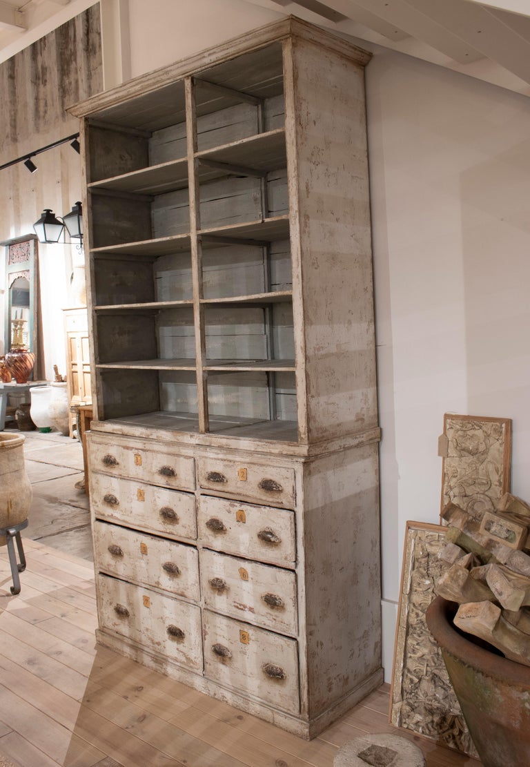 1950s Spanish 8-Drawer and 5-Shelf Industrial Rack w/ Original Ironware ...