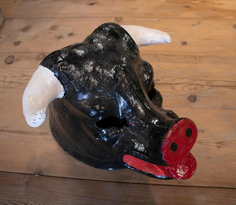 1950s Spanish Bull Head Hand Painted Papier-Mâché Festival Mask For ...