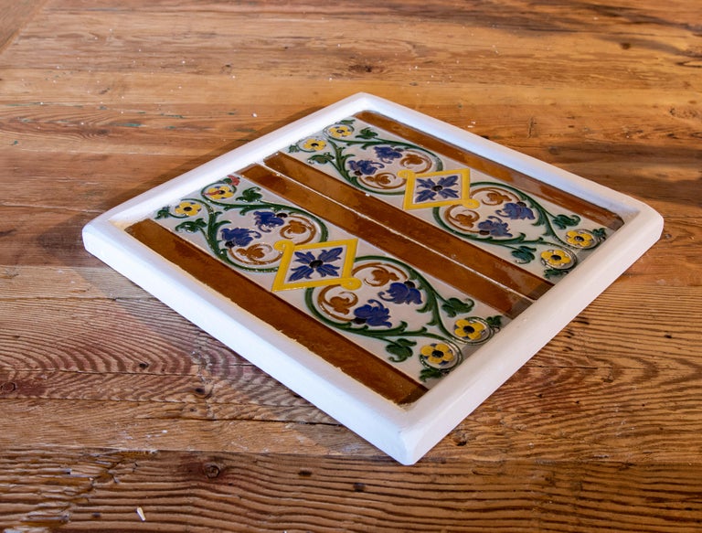 1950s Spanish Decorative Tile Framed in Wood in Different Colours For ...