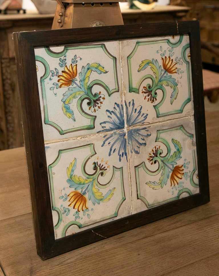 1950s Spanish Decorative Tile Framed in Wood in Different Colours For ...