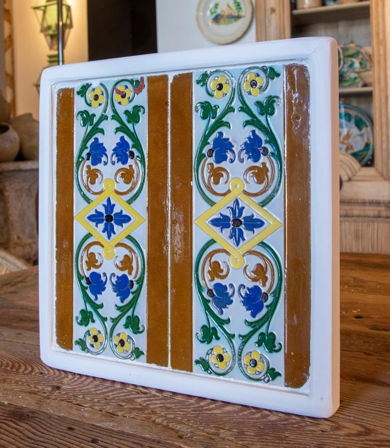 1950s Spanish Decorative Tile Framed in Wood in Different Colours For ...