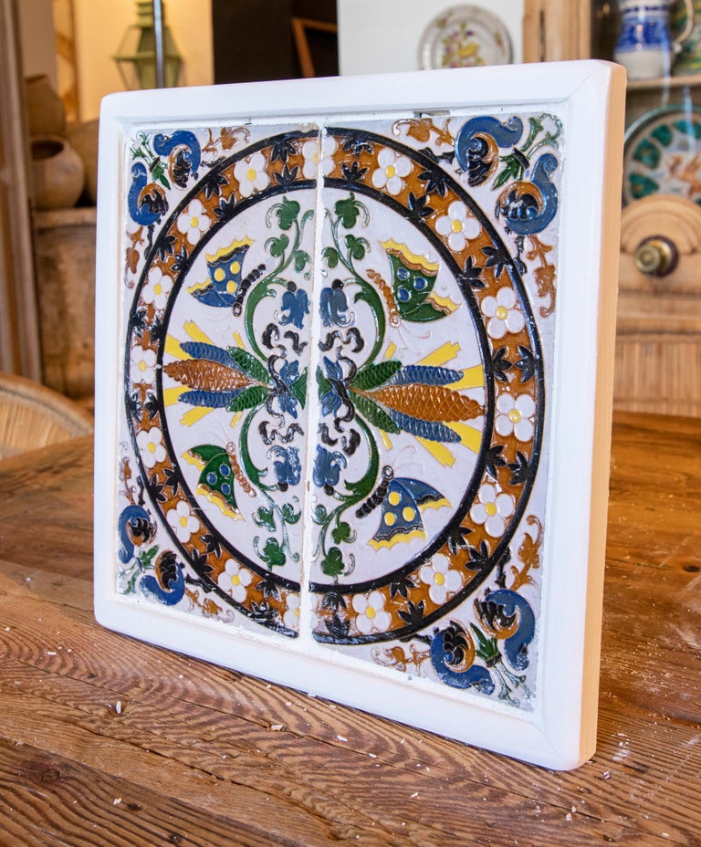 1950s Spanish Decorative Tile Framed in Wood in Different Colours For ...
