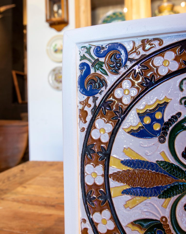 1950s Spanish Decorative Tile Framed in Wood in Different Colours For ...